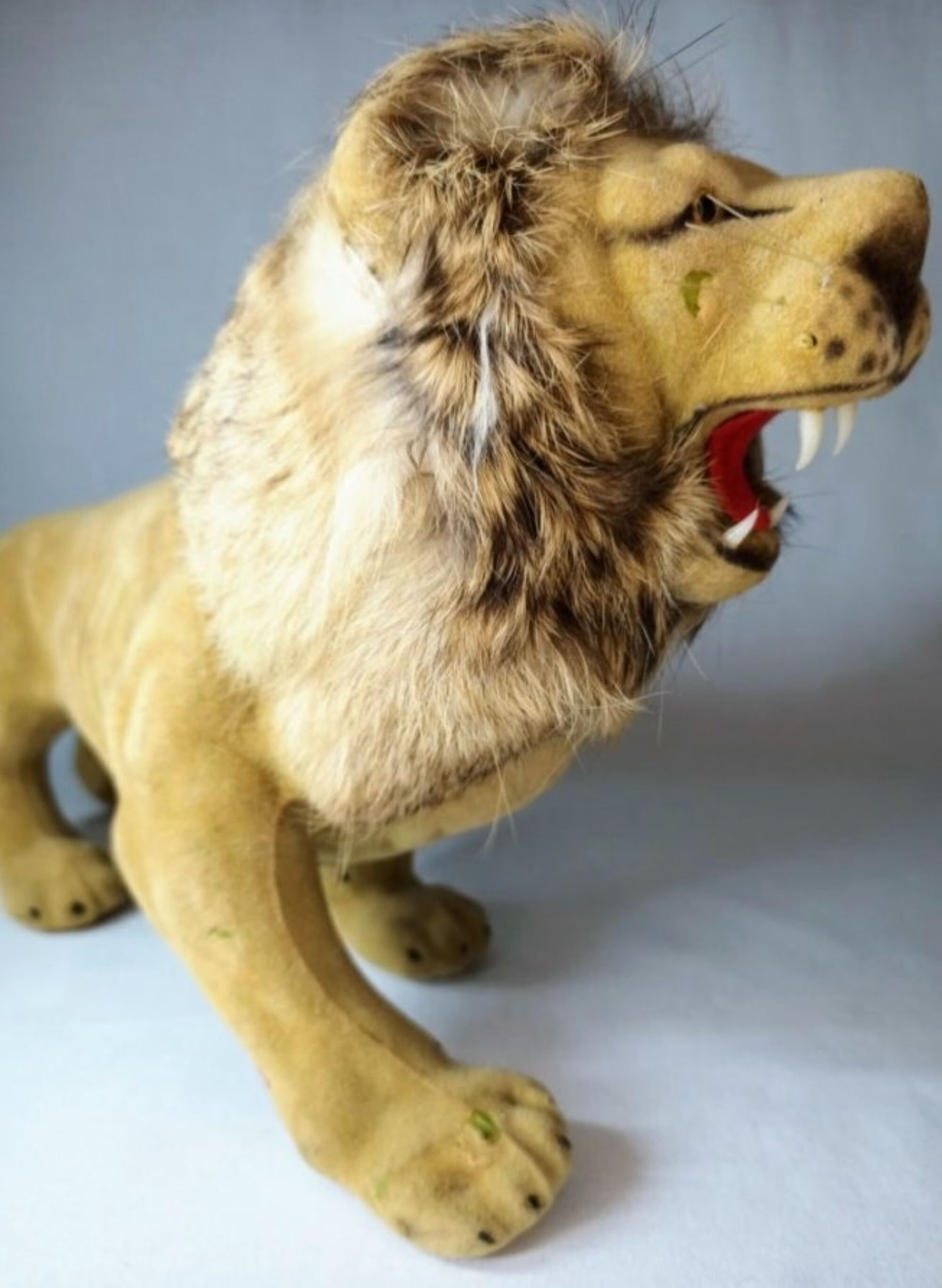 Vintage Plastic Flock Male Lion Figurine With Rabbit Fur Mane - Etsy