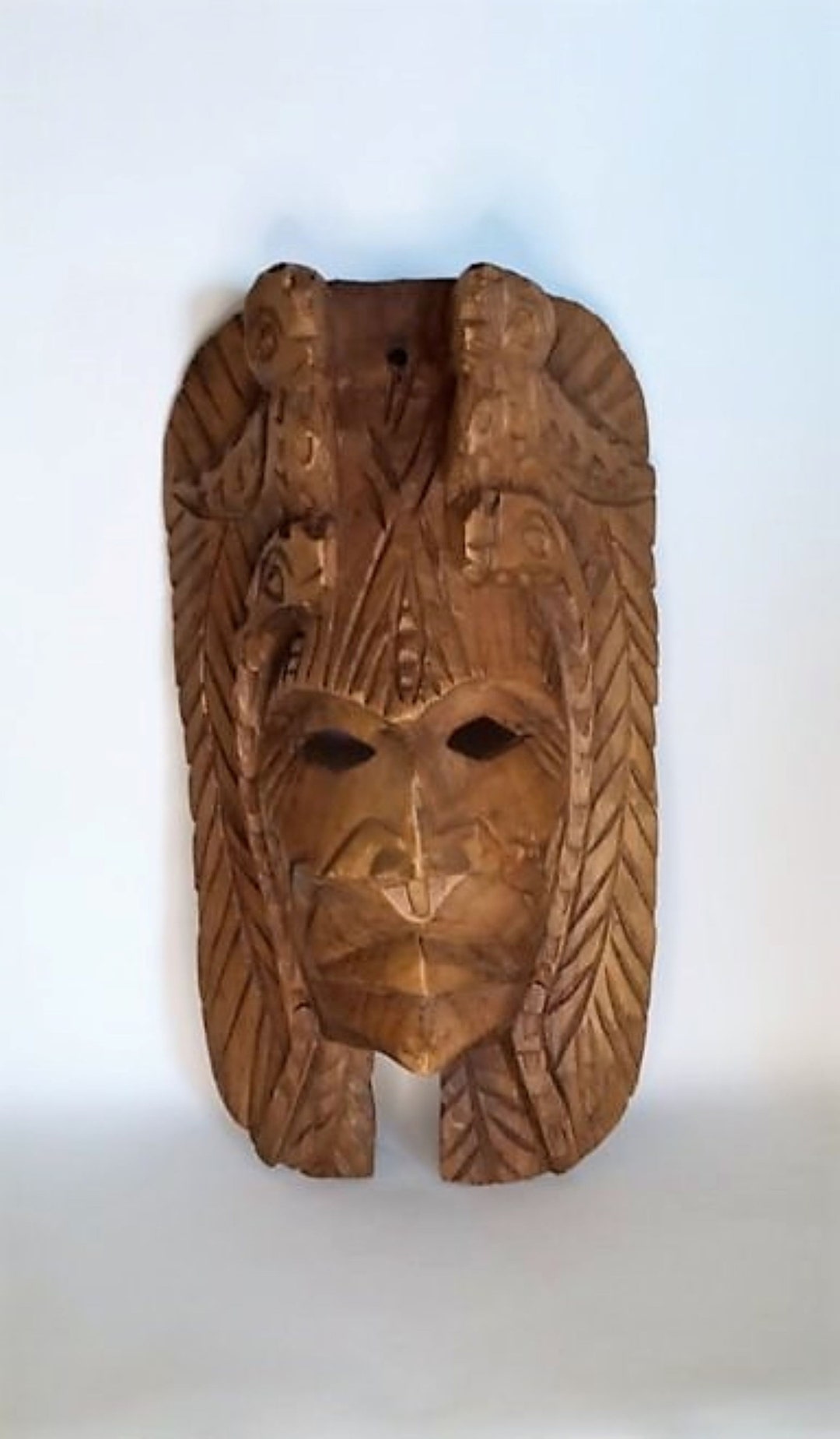 Vintage Mexico Mayan Mask Guatemala Tribal Hand Carved Wood Art Wall ...