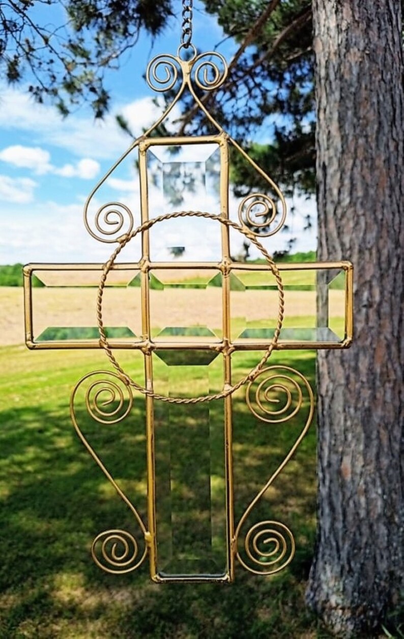 Large Cross Suncatcher Beveled Glass Window Decor Religious - Etsy