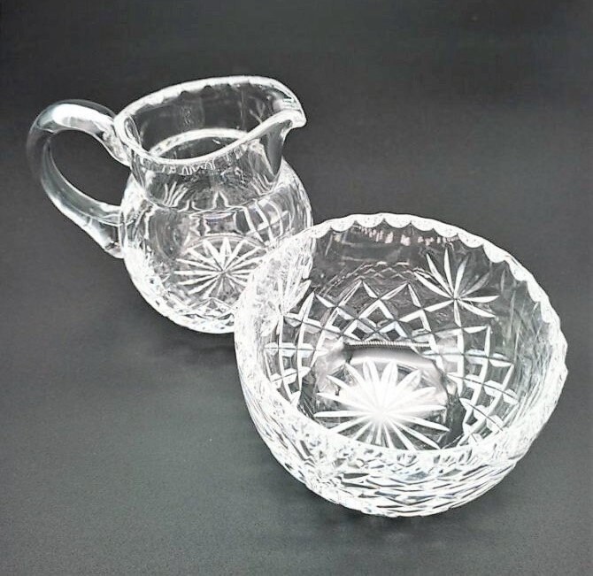 Vintage Crystal Sugar Bowl and Cremer Set Handmade and Hand Cut Watford ...