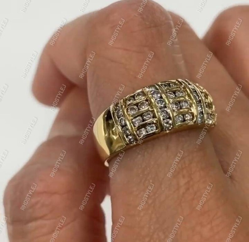 Moissanite Chunky Wedding Band, Wide Silver Engagement Ring, Unique ...