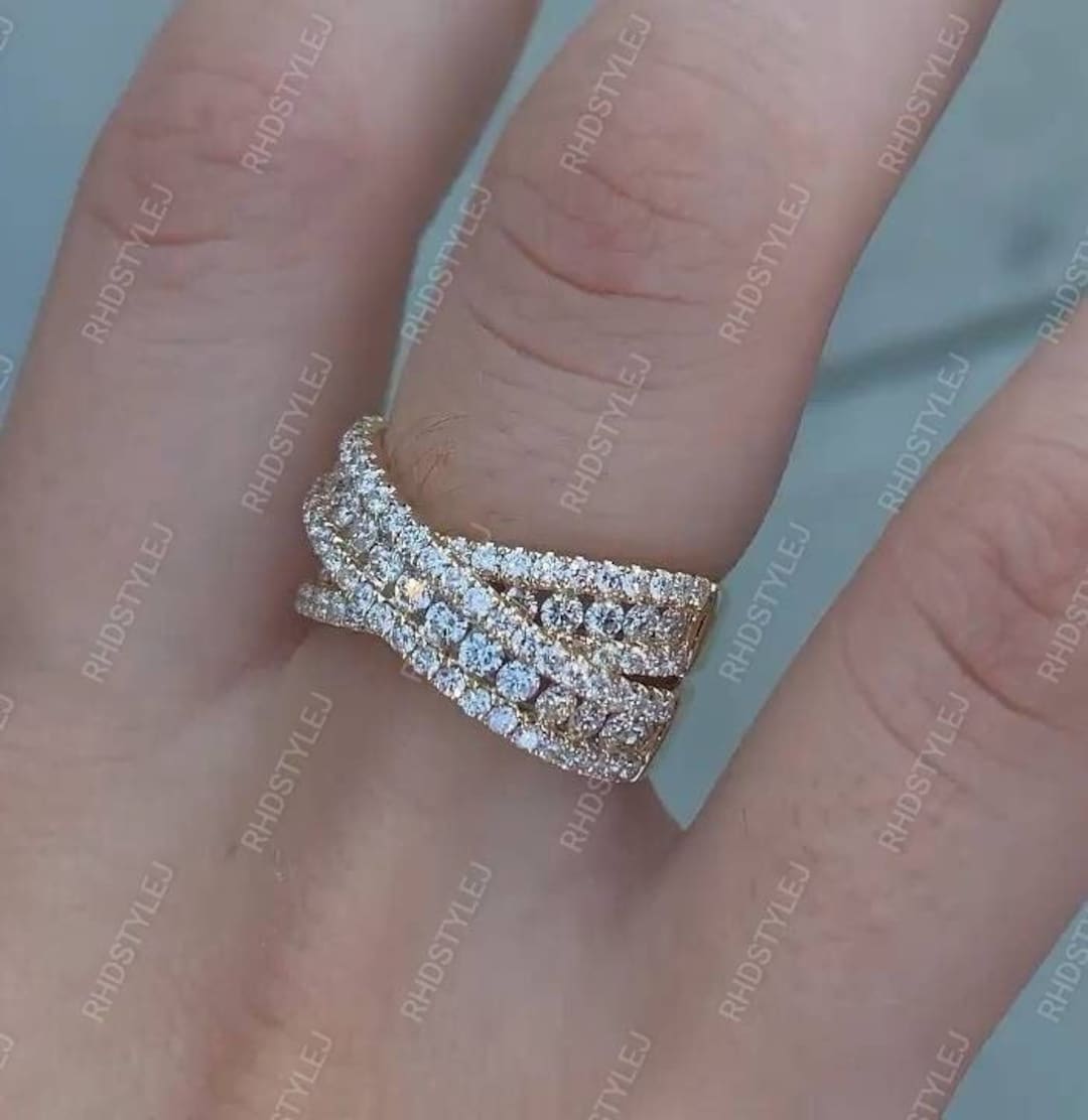Crossover Moissanite Ring, Criss Cross Wedding Band, Crossover ...