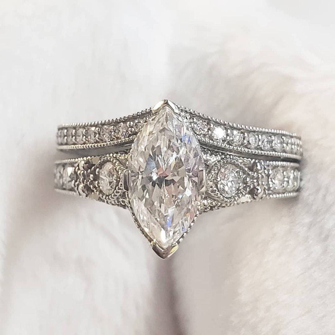 Vintage Wedding Ring Set, Art Deco Milgrain Bridal Engagement Rings Set ...