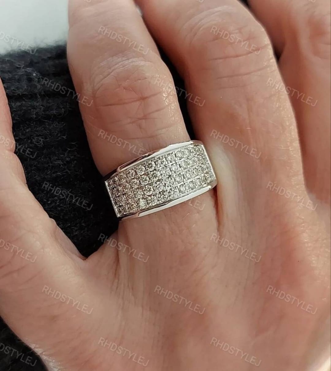 4 Row Pave Anniversary Rings, Moissanite Diamond Pave Wedding Band ...