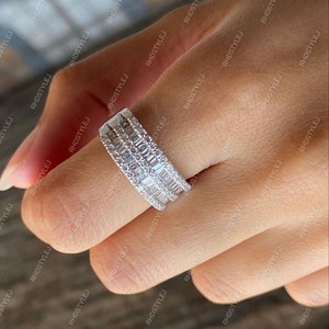 Baguette Diamond Wide Wedding Band, Moissanite Half Eternity Ring, 5 ...
