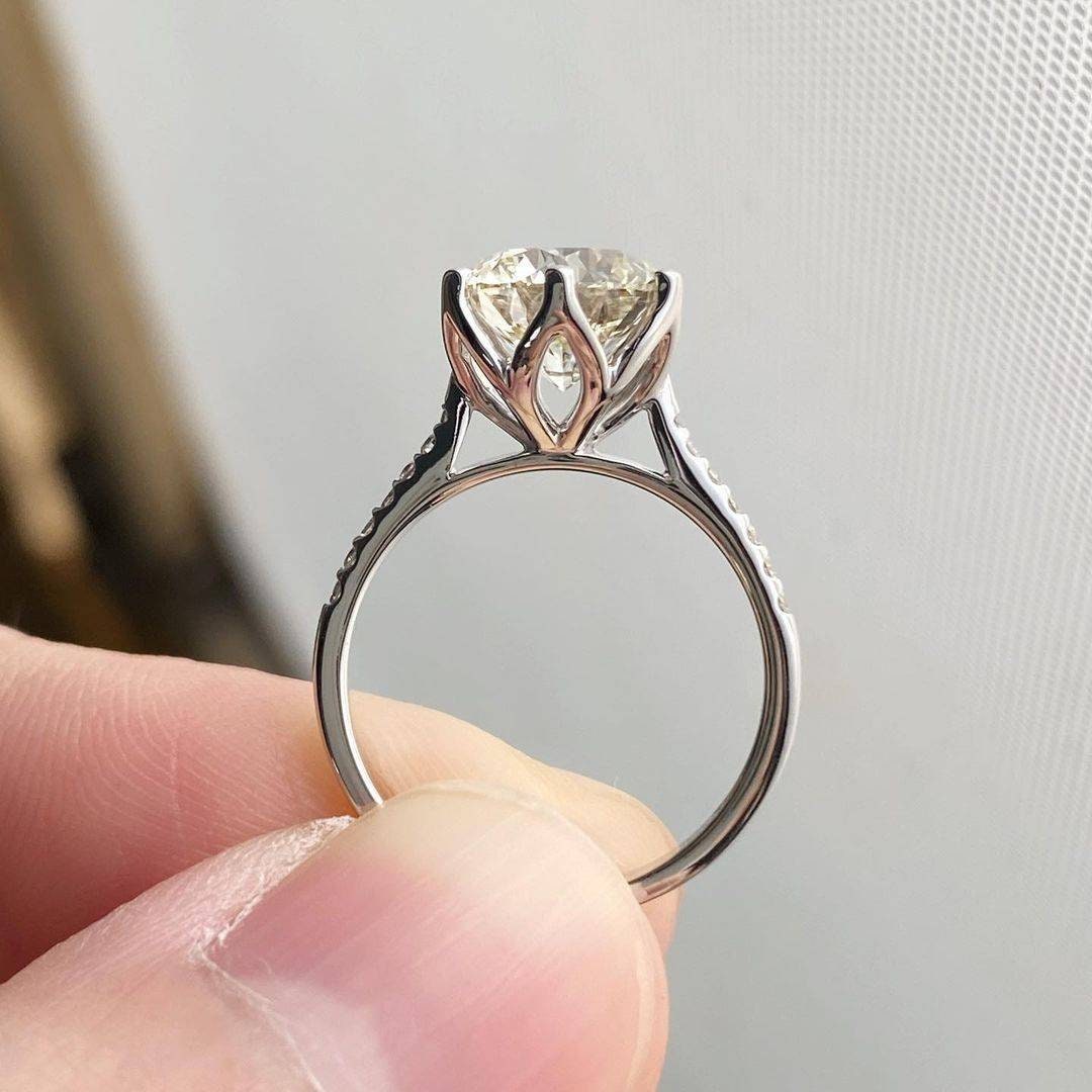Tulip Set Moissanite Solitaire Ring, Round Moissanite Engagement Ring ...