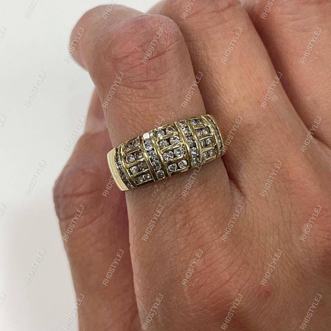 Moissanite Chunky Wedding Band, Wide Silver Engagement Ring, Unique ...