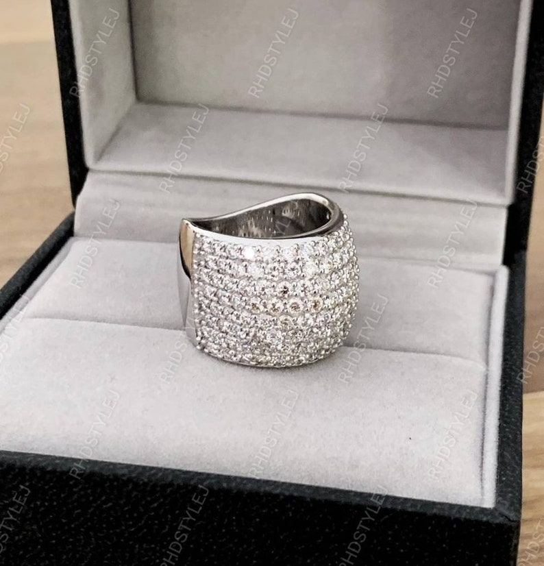 Wide Band Rings for Women, Moissanite Wide Pave Band, Multi Row Diamond ...