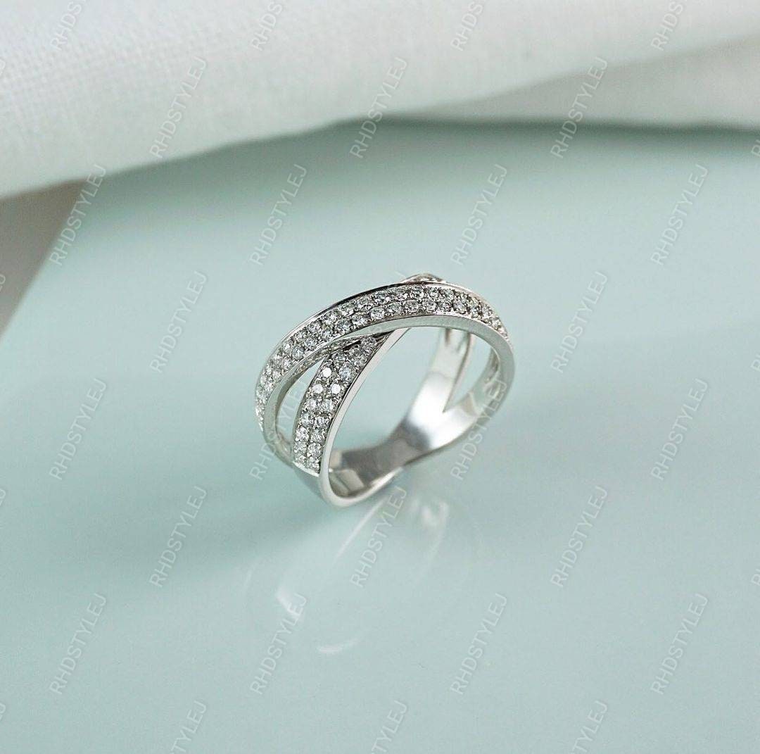 Criss Cross Statement Ring, Crossover Moissanite Ring, Criss Cross Wedding Band, 925 Silver ...