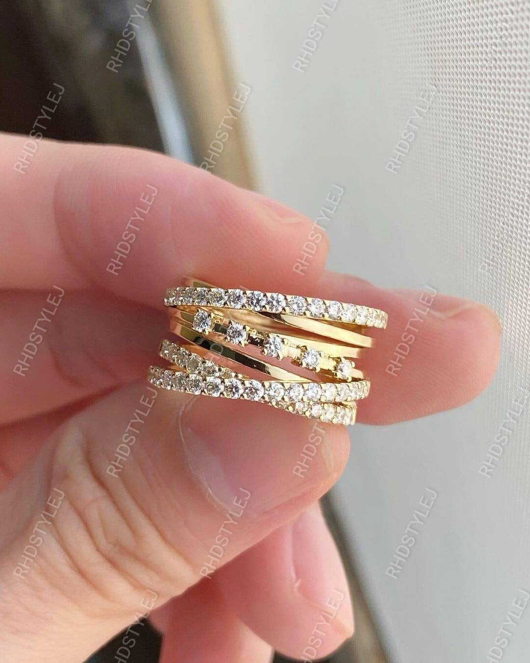 Intertwined Statement Ring, Crossover Wedding Band Women, Moissanite ...