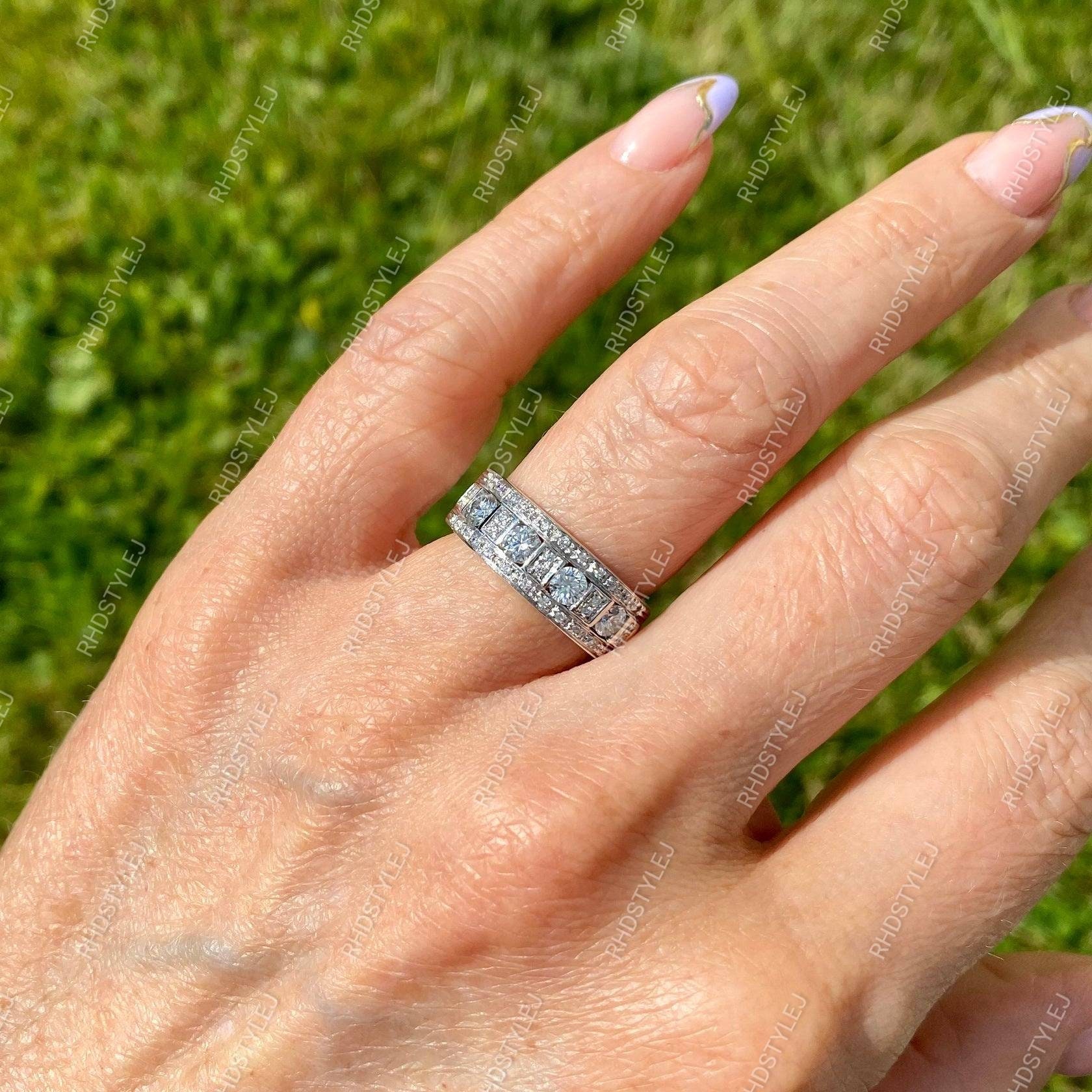 Wide Band Rings for Women, Wide Engagement Ring, Moissanite Anniversary ...