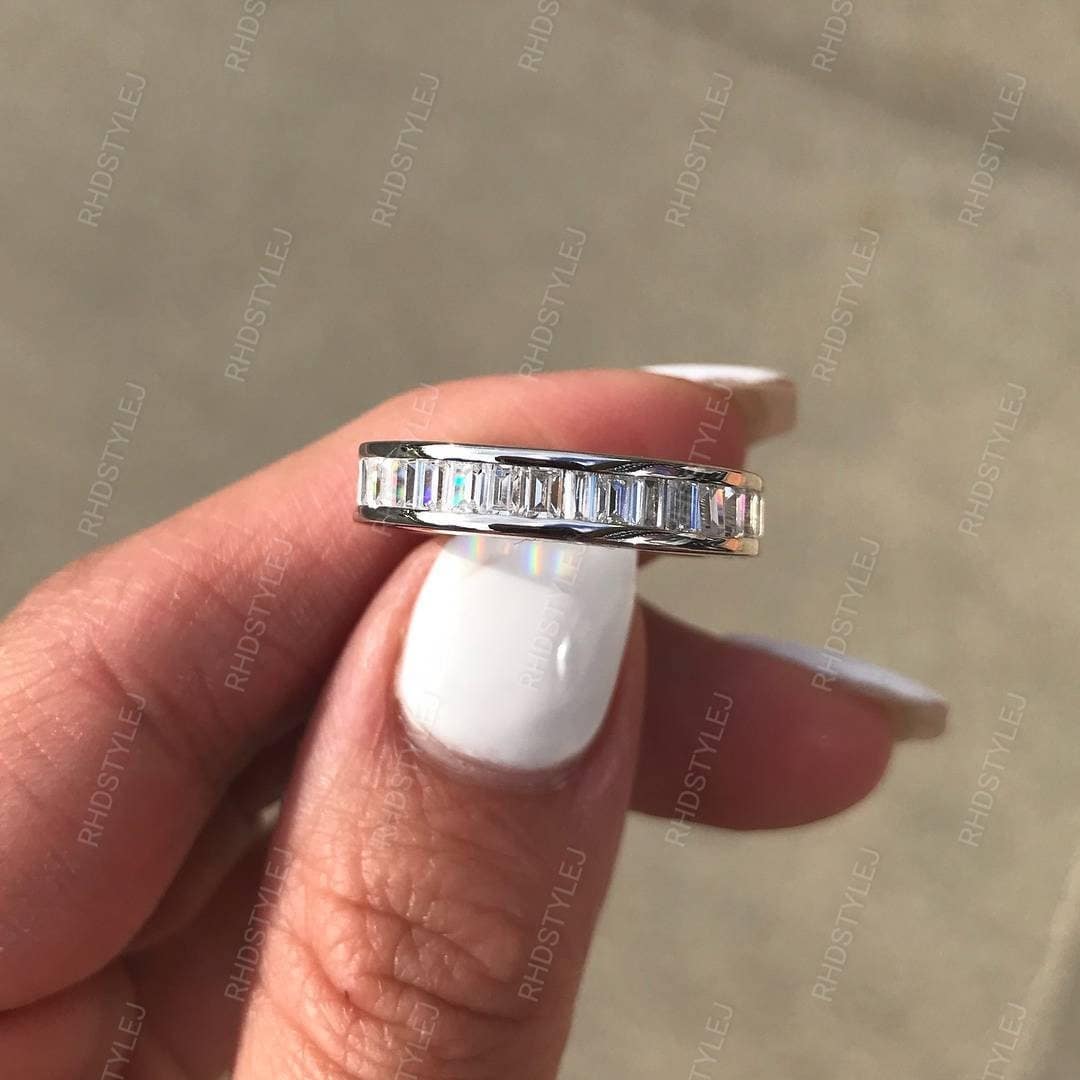 Channel Set Baguette Moissanite Band, Full Eternity Wedding Band Women ...