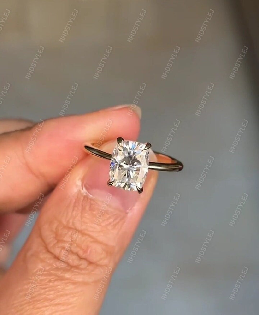 Elongated Cushion Cut Solitaire Engagement Ring, Moissanite Cushion Cut ...