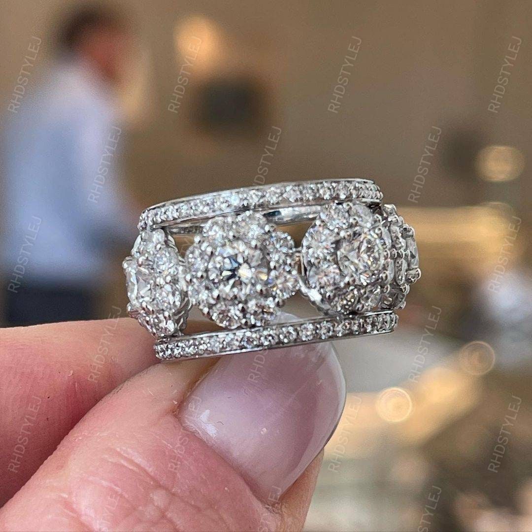 Floral Style Moissanite Wide Band, Nature Inspired Anniversary Rings ...