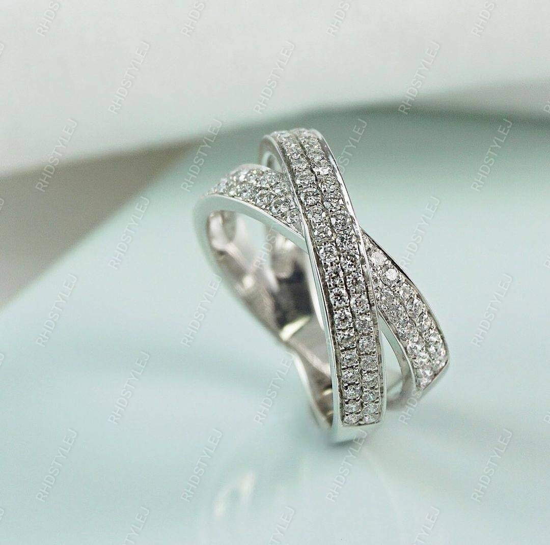 Criss Cross Statement Ring, Crossover Moissanite Ring, Criss Cross Wedding Band, 925 Silver ...