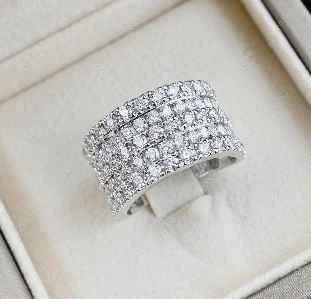 925 Sterling Silver Wide Band Rings for Women, 5 Row Thick Wedding ...