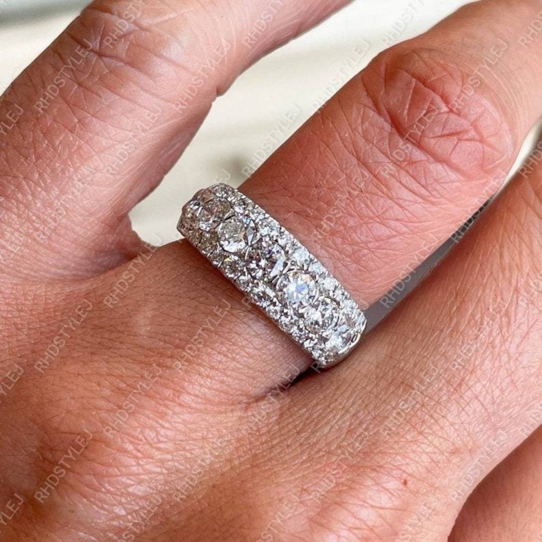 Wide Band Moissanite Ring, Anniversary Bands for Women, Moissanite Half ...