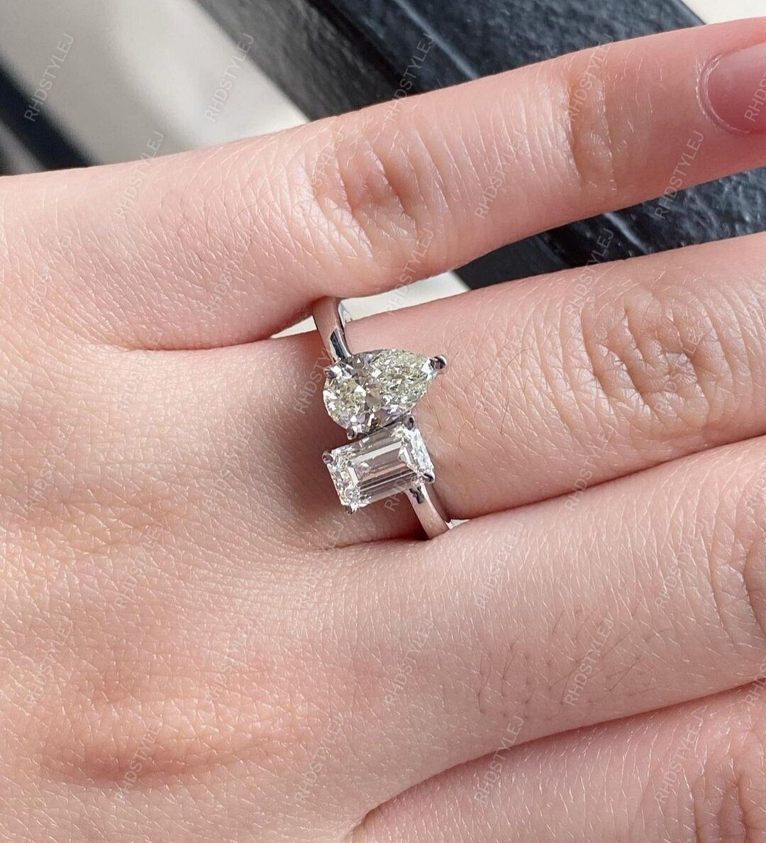 Two Stone Moissanite Engagement Ring, Toi Et Moi Ring Women, Pear ...