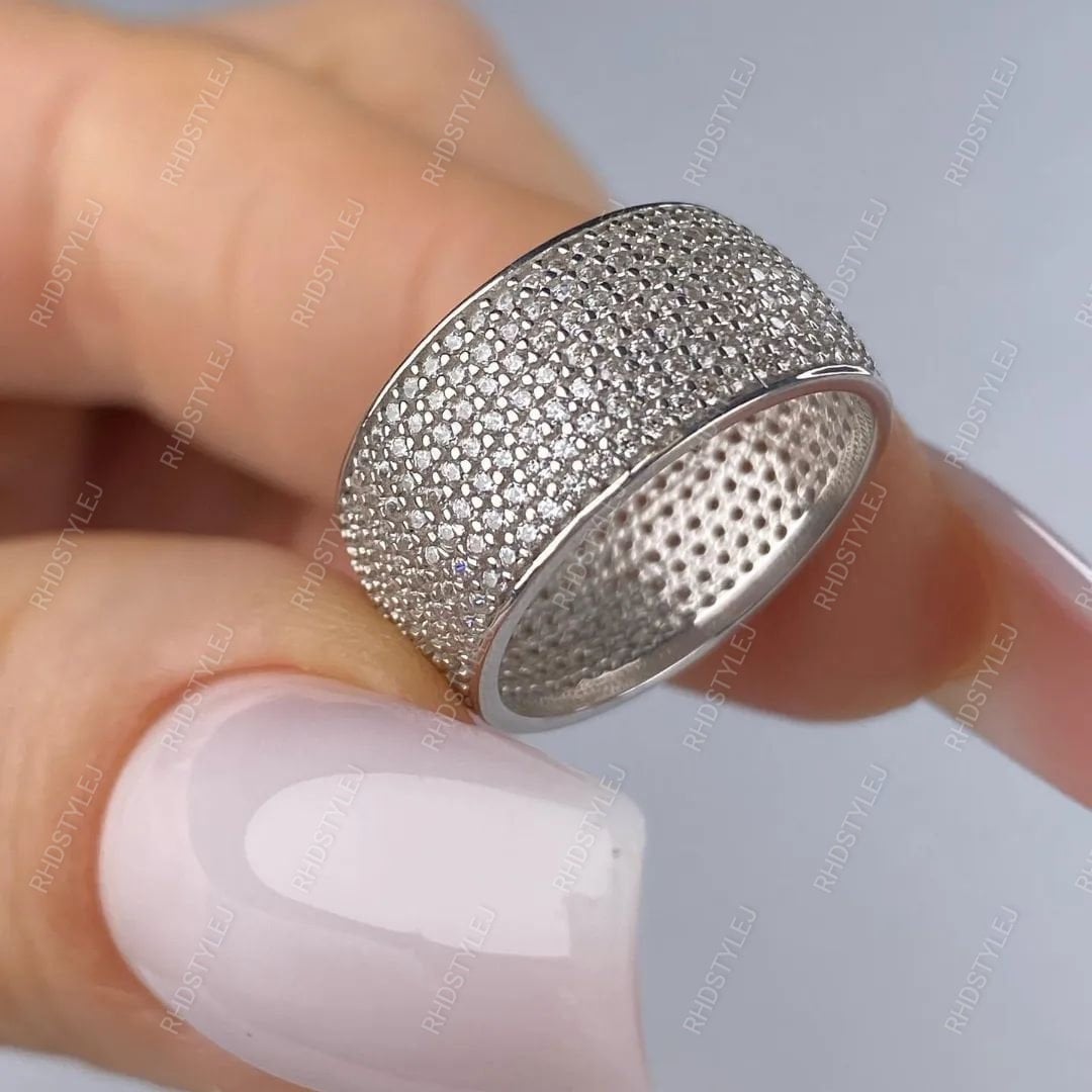 Multi Row Pave Moissanite Anniversary Rings, Micro Pave Set Wide ...