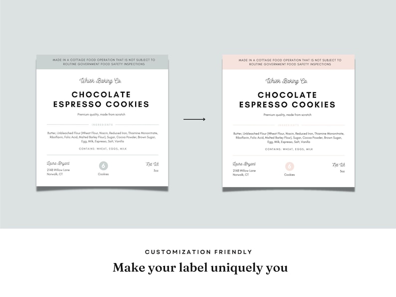 Cottage Law Labels Template, Food License Label for Home Bakery Product ...