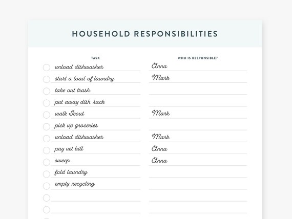 Couple Chore Chart Cleaning Chart for Couples. Printable | Etsy
