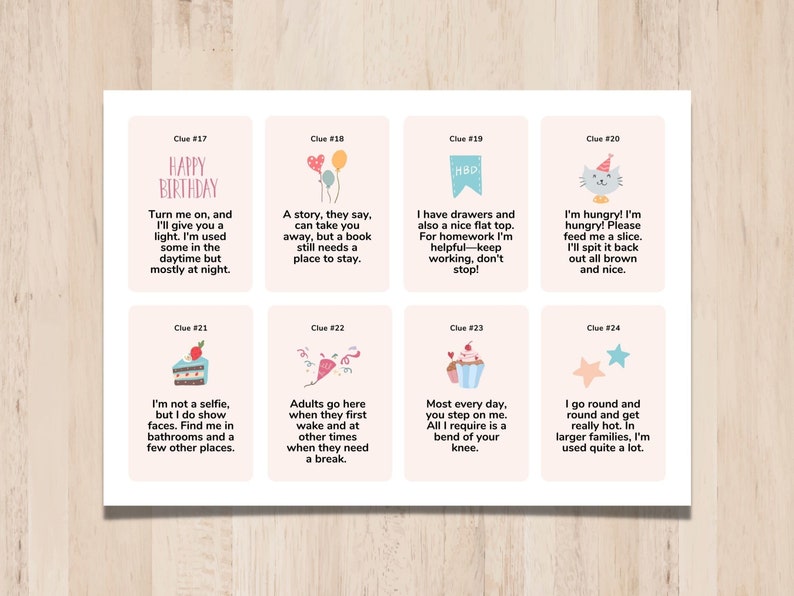 Birthday Scavenger Hunt, Birthday Riddles, Indoor Birthday Treasure ...