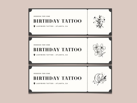 Tattoo Ticket Template Custom Voucher Gift Certificate DIY | Etsy