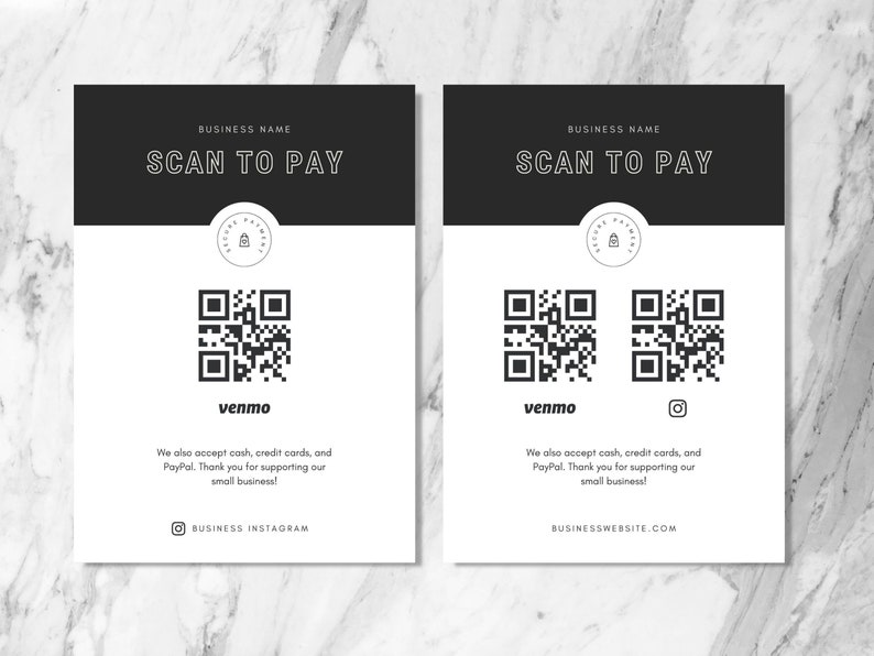 QR Code Sign Printable Payment Template. Scan to Pay Sign for - Etsy