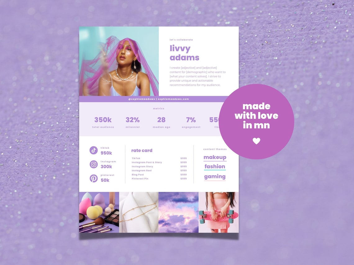 Tiktok Media Kit Template. One Page Influencer Press Kit With Rate ...