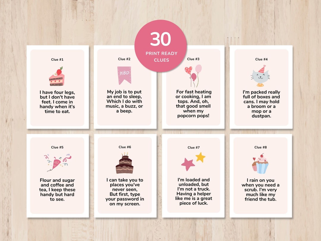 Birthday Scavenger Hunt, Birthday Riddles, Indoor Birthday Treasure ...