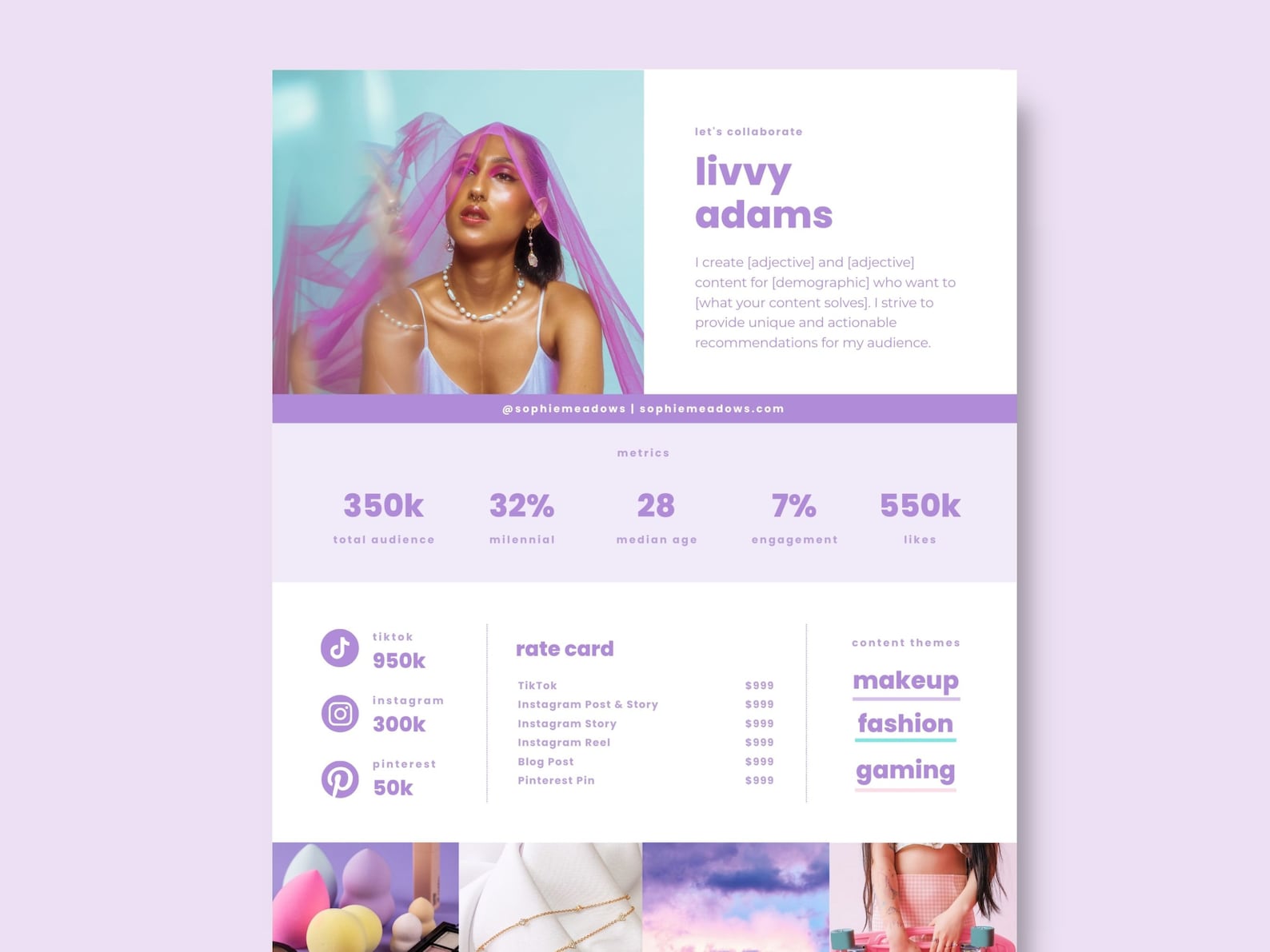 Tiktok Media Kit Template. One Page Influencer Press Kit With Rate ...