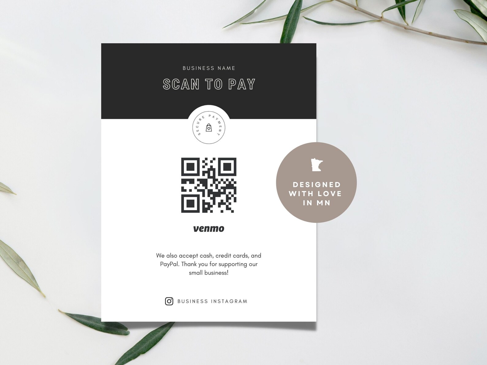 QR Code Sign Printable Payment Template. Scan to Pay Sign for - Etsy