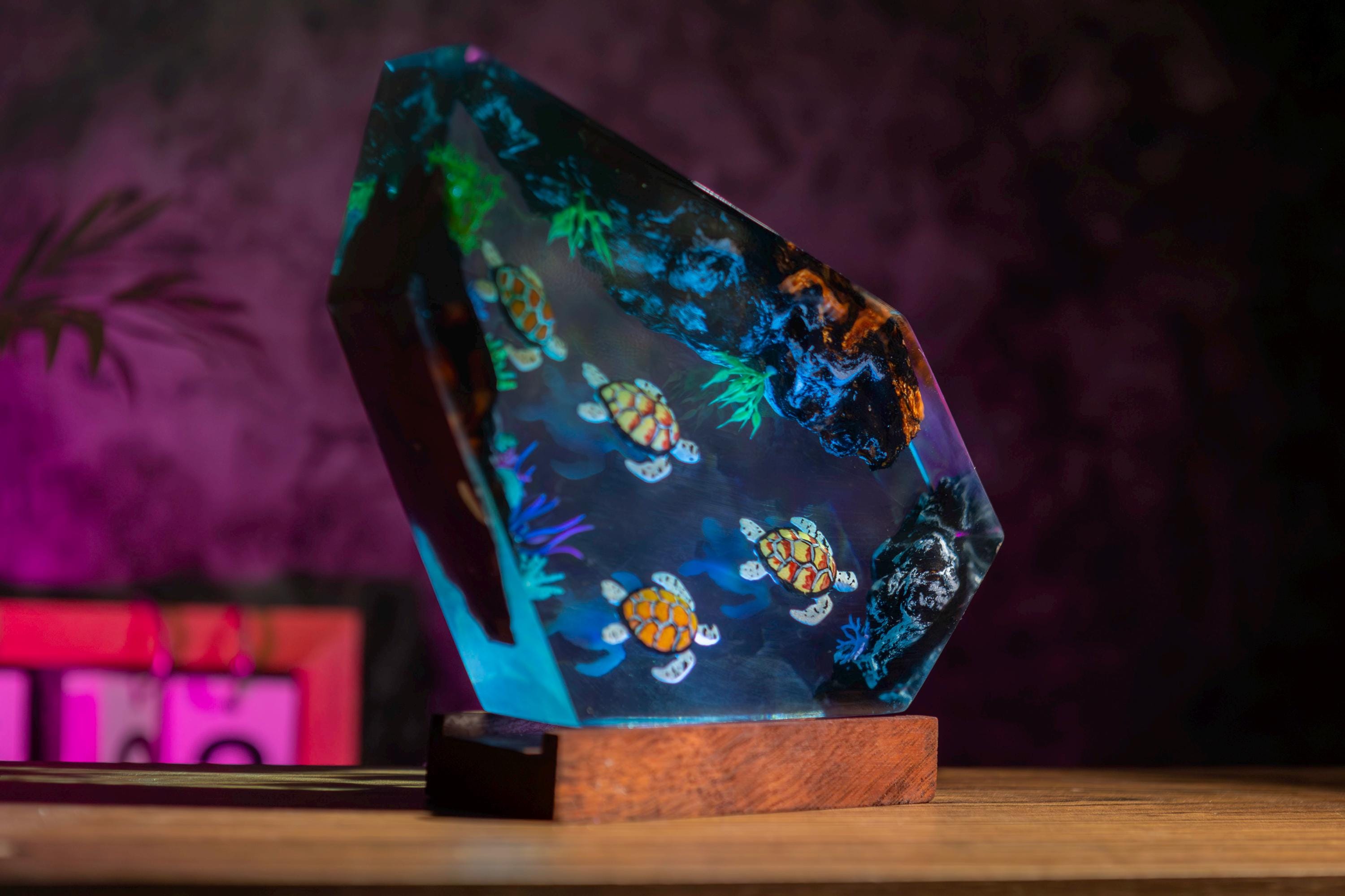 Sea Turtles & Coral Epoxy Resin Night Light, Marine Life Lamp, Coral ...