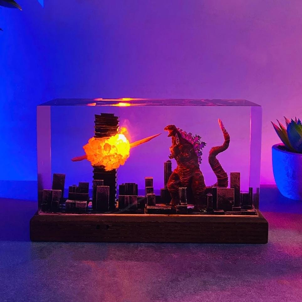 Monster in the City Epoxy Lamp, Atomic Breath Resin Lamp, Giant Monster ...