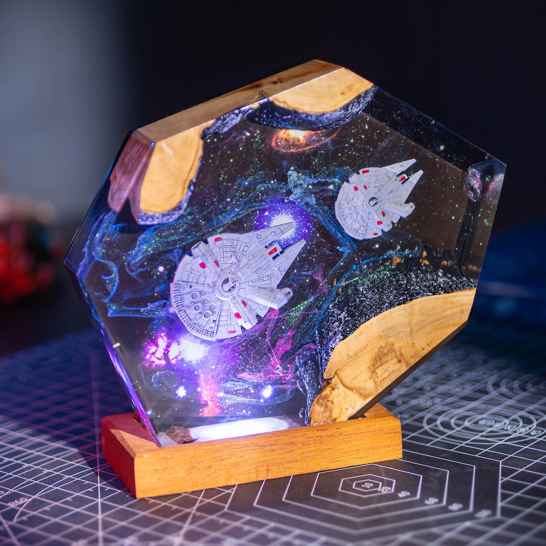 Space Galaxy Lamp, Resin and Wood, Space Night Lights, Epoxy Night Lamp ...