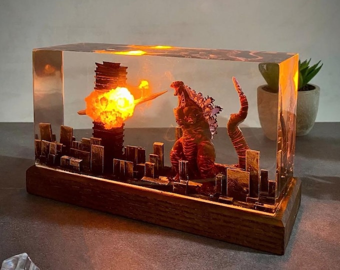 Monster in the City Epoxy Lamp, Atomic Breath Resin Lamp, Giant Monster ...
