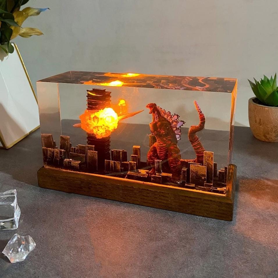 Monster in the City Epoxy Lamp, Atomic Breath Resin Lamp, Giant Monster ...