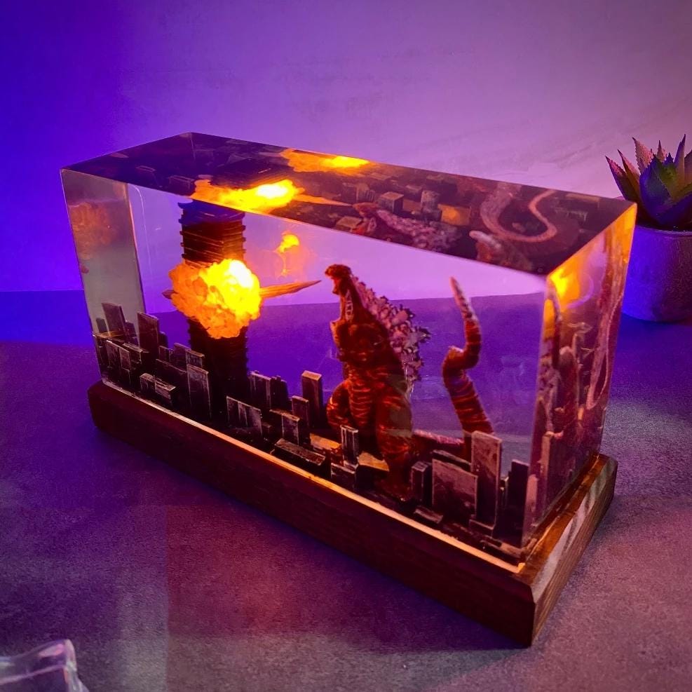 Monster in the City Epoxy Lamp, Atomic Breath Resin Lamp, Giant Monster ...