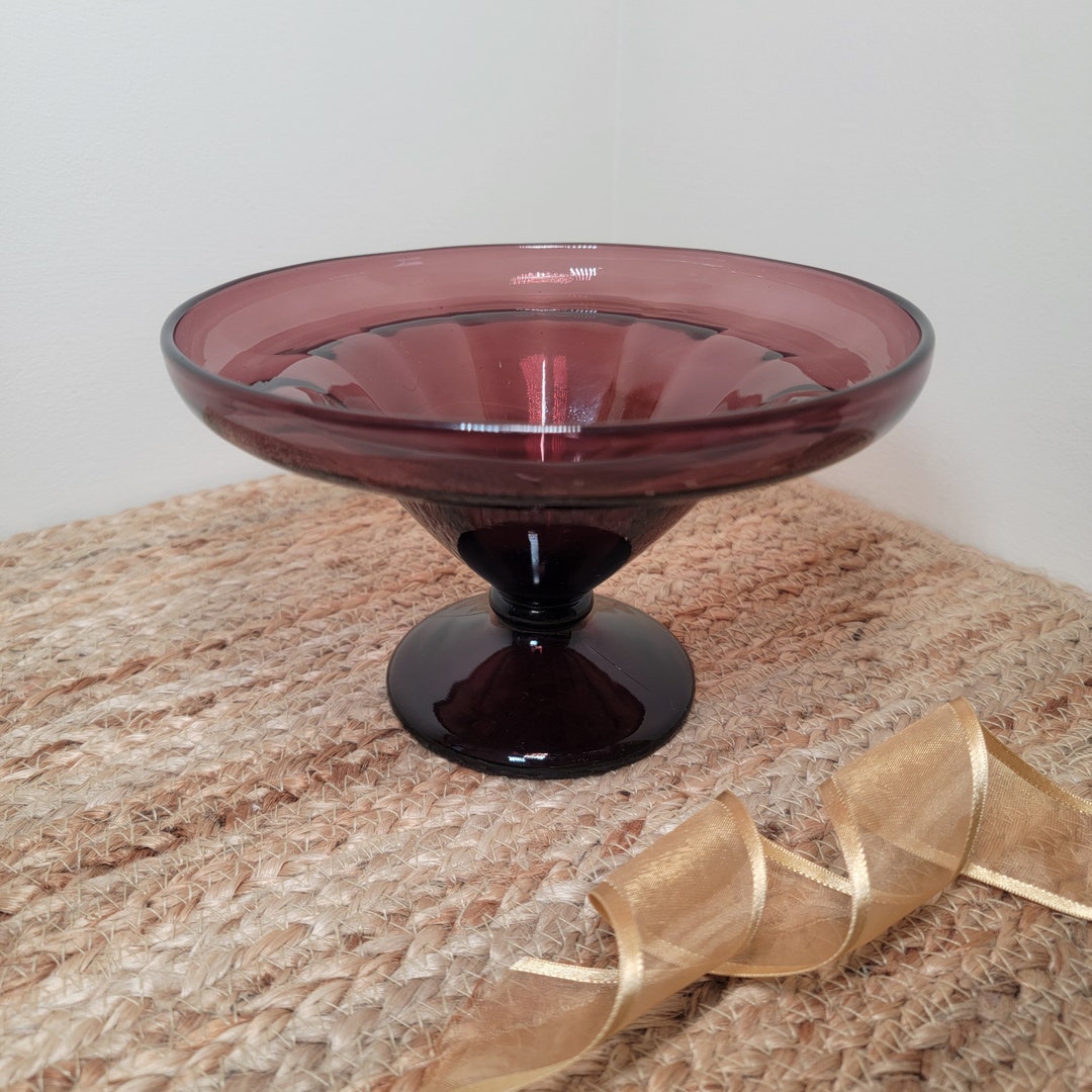Vintage Amethyst Depression Glass Footed Bowl, Hazel Atlas?, Art Decor ...