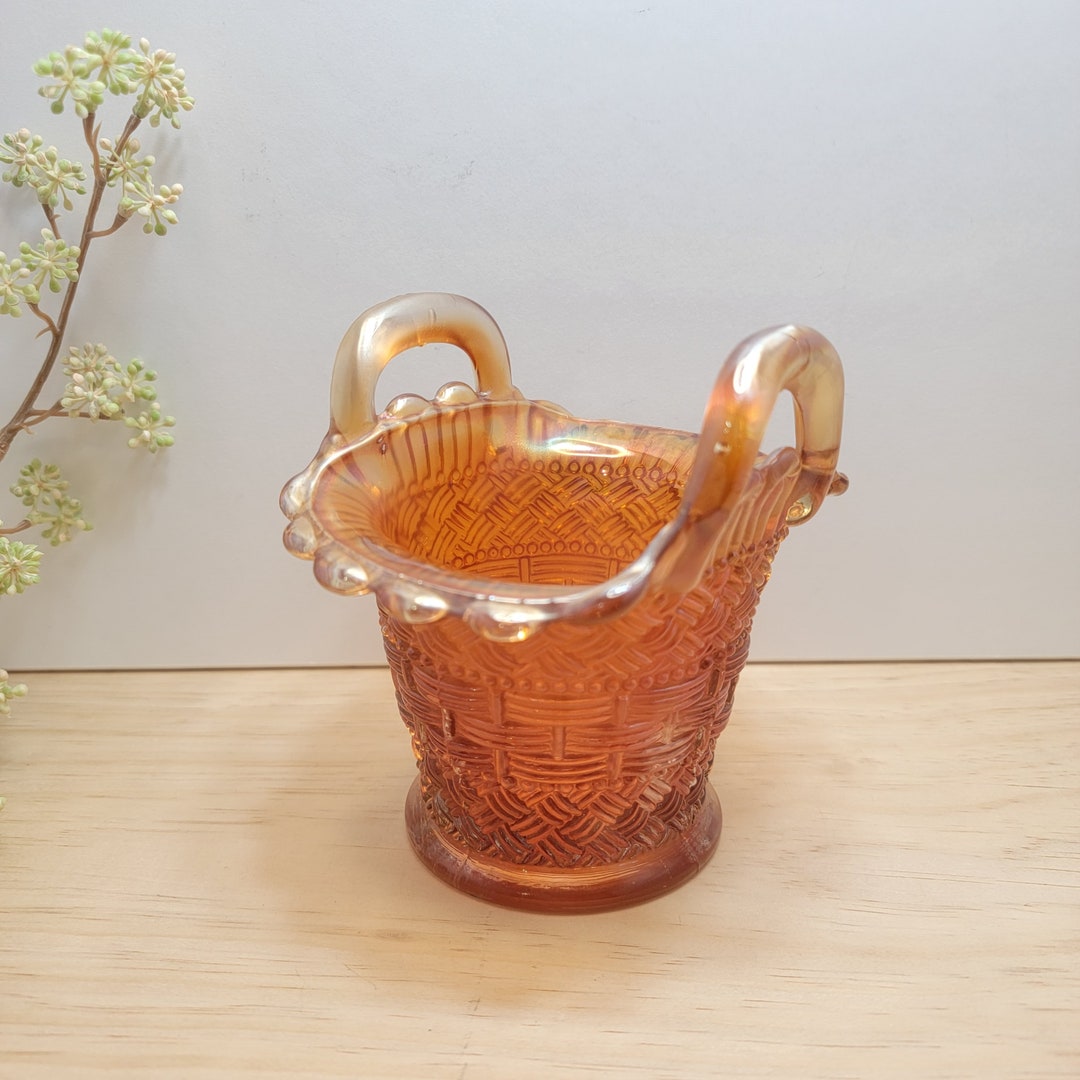 Vintage/antique Pearlescent Marigold Carnival Glass Basket, Vintage ...
