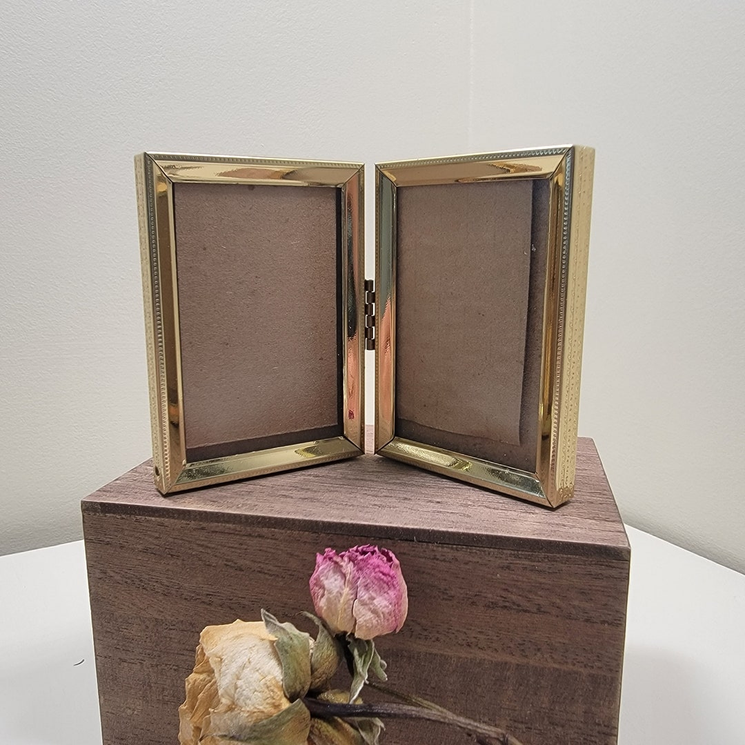 Vintage Bi Fold Embossed Brass Mini Frame, Vintage Tabletop Photo Frame ...