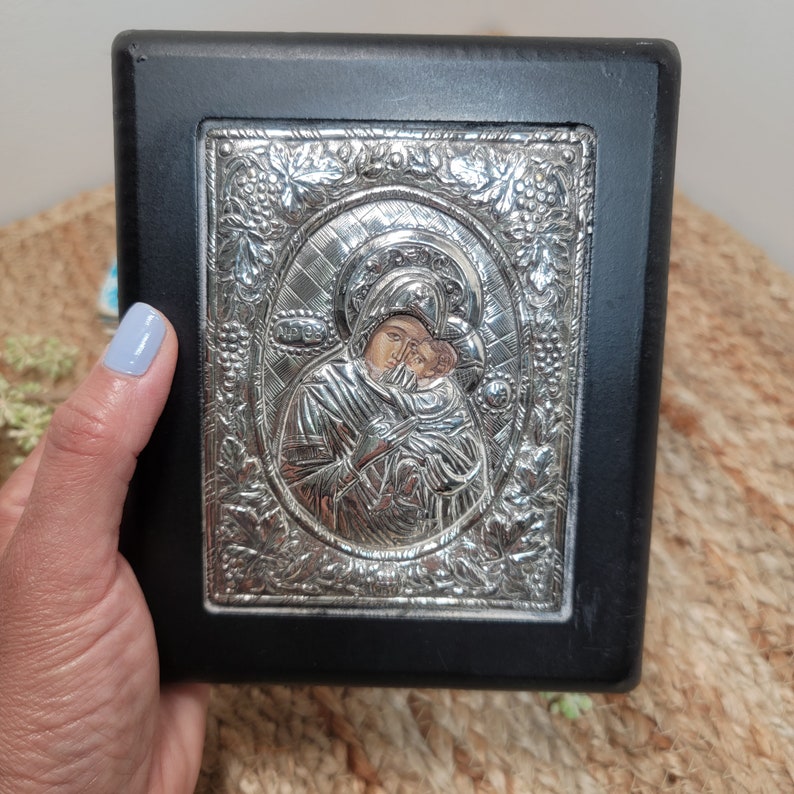 Vintage Greek Replica of Sacred Icon, Byzantine Art on 980 Silver Wall ...