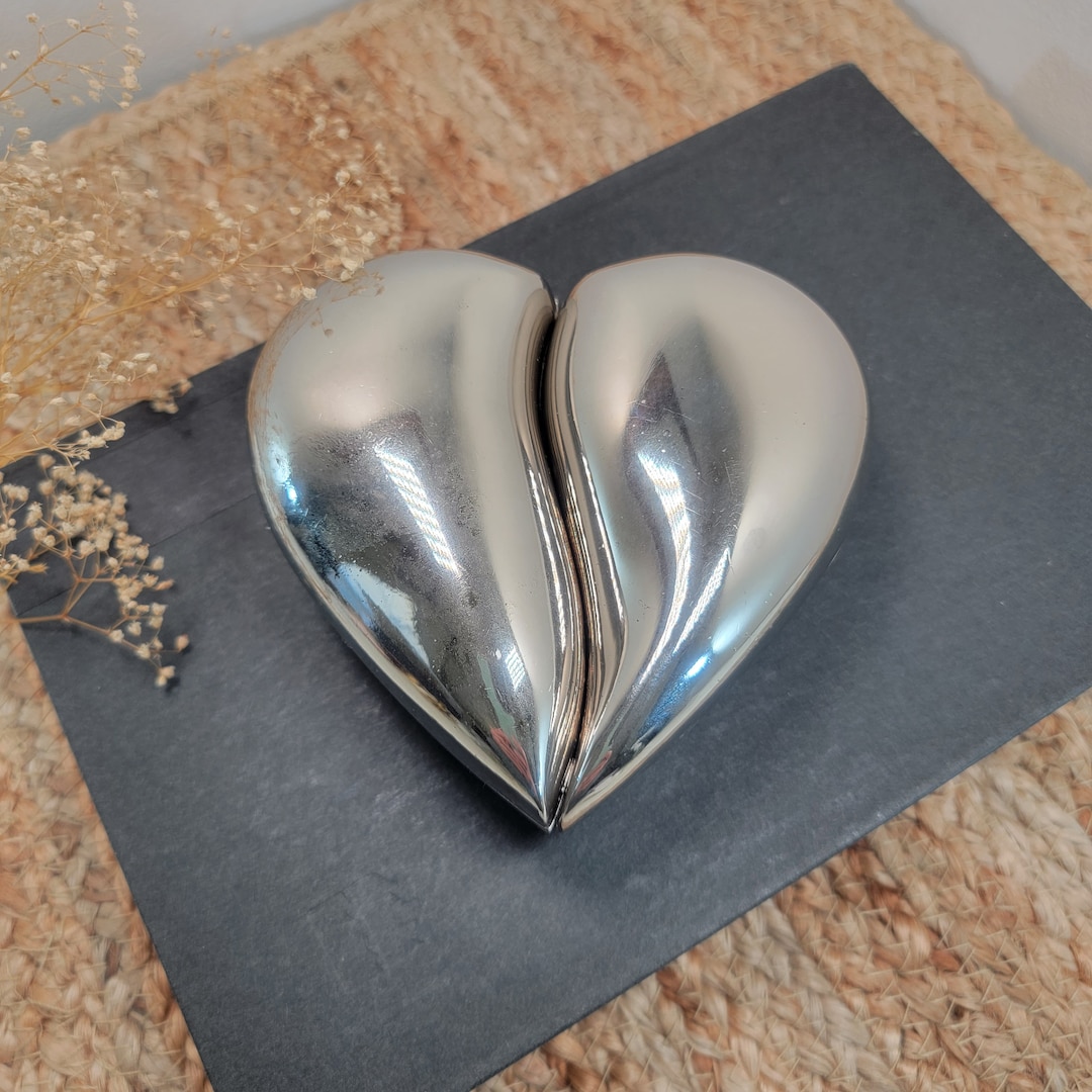 Vintage Silver Heart Shape Trinket Box, Vintage Heart Shaped Silver ...