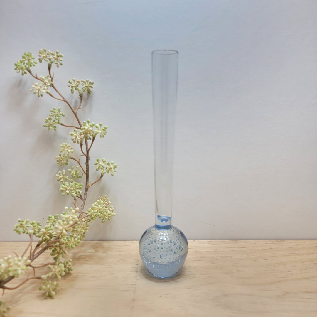 Vintage Controlled Bubbles Blue Glass Bud Vase, Scandinavian Steam Vase by Holmegaard of Denmark ...