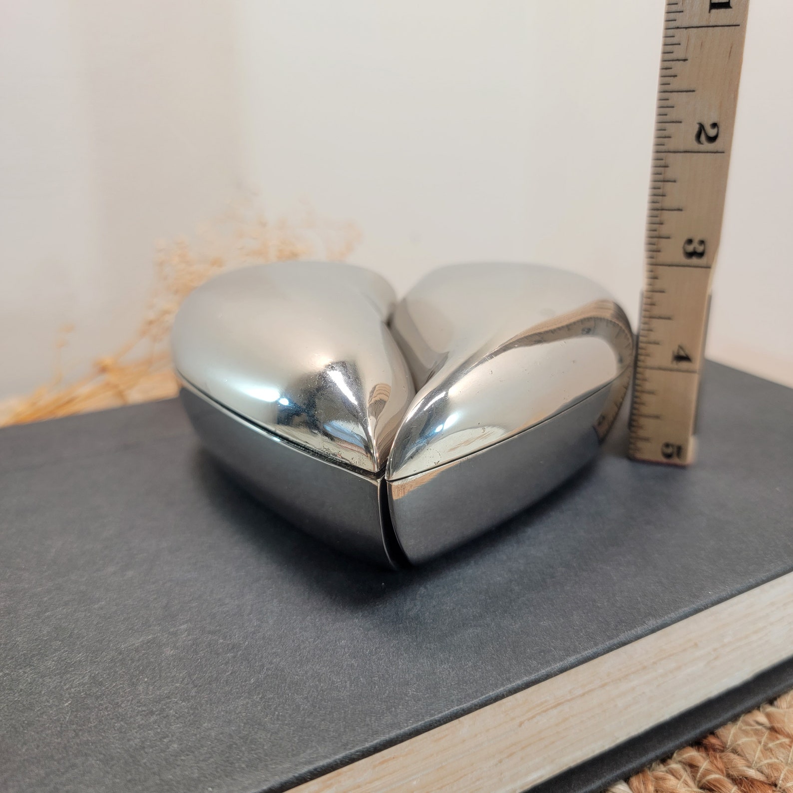Vintage Silver Heart Shape Trinket Box, Vintage Heart Shaped Silver ...