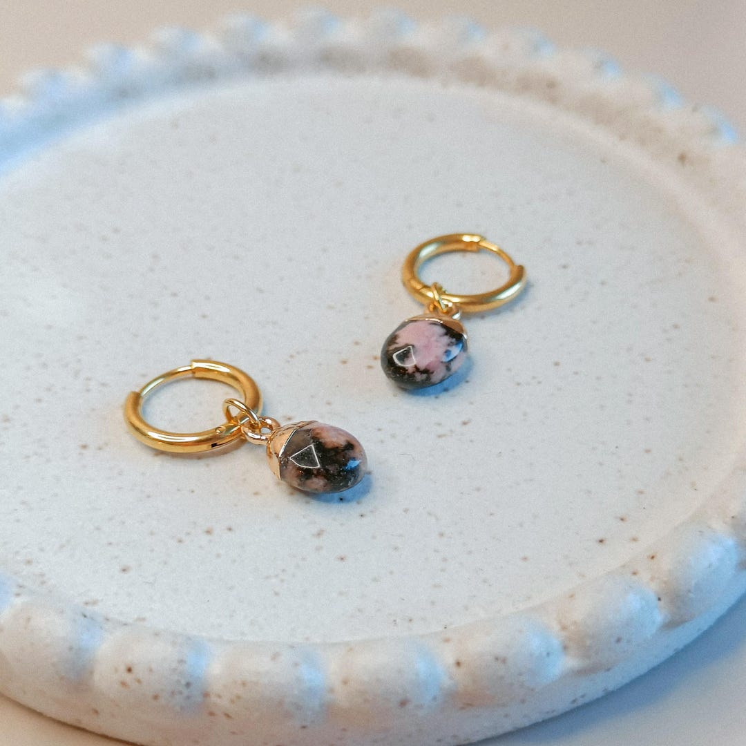Ava & Imber | Oval Rhodonite Hoops | Pink Gemstone Earrings | Pendant ...