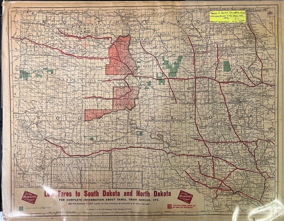 North and South Dakota Rail Road Map 1912 by Poole Bros. | Etsy