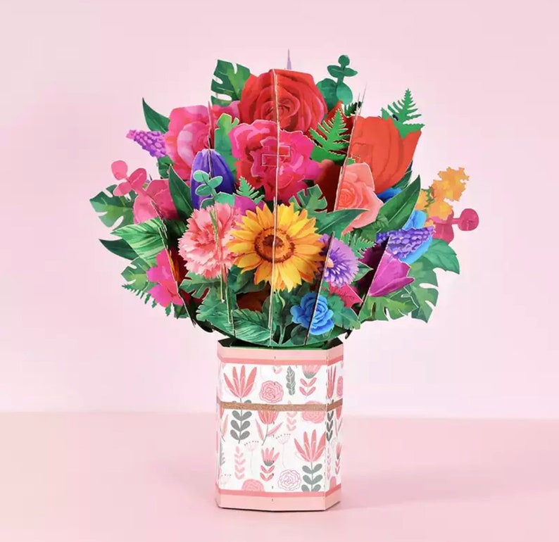 8 1/2” High 3D Pop up Flower Bouquet for Any Occasion - Mothers Day ...
