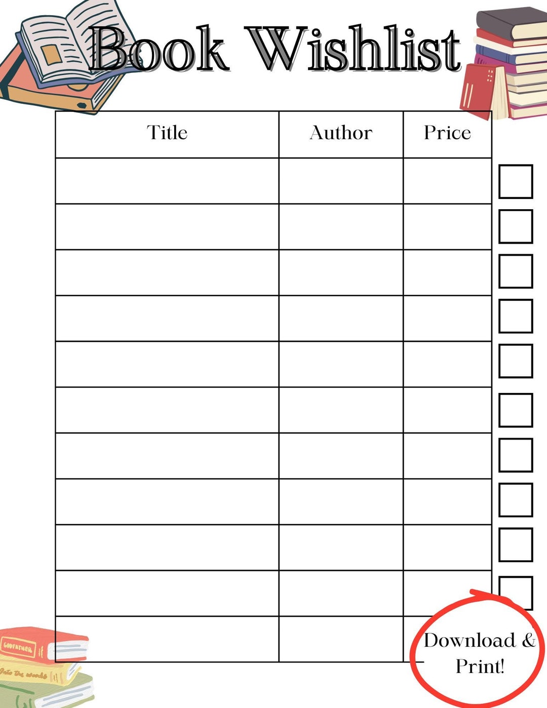 Printable Book Wishlist Instant Digital Download - Etsy