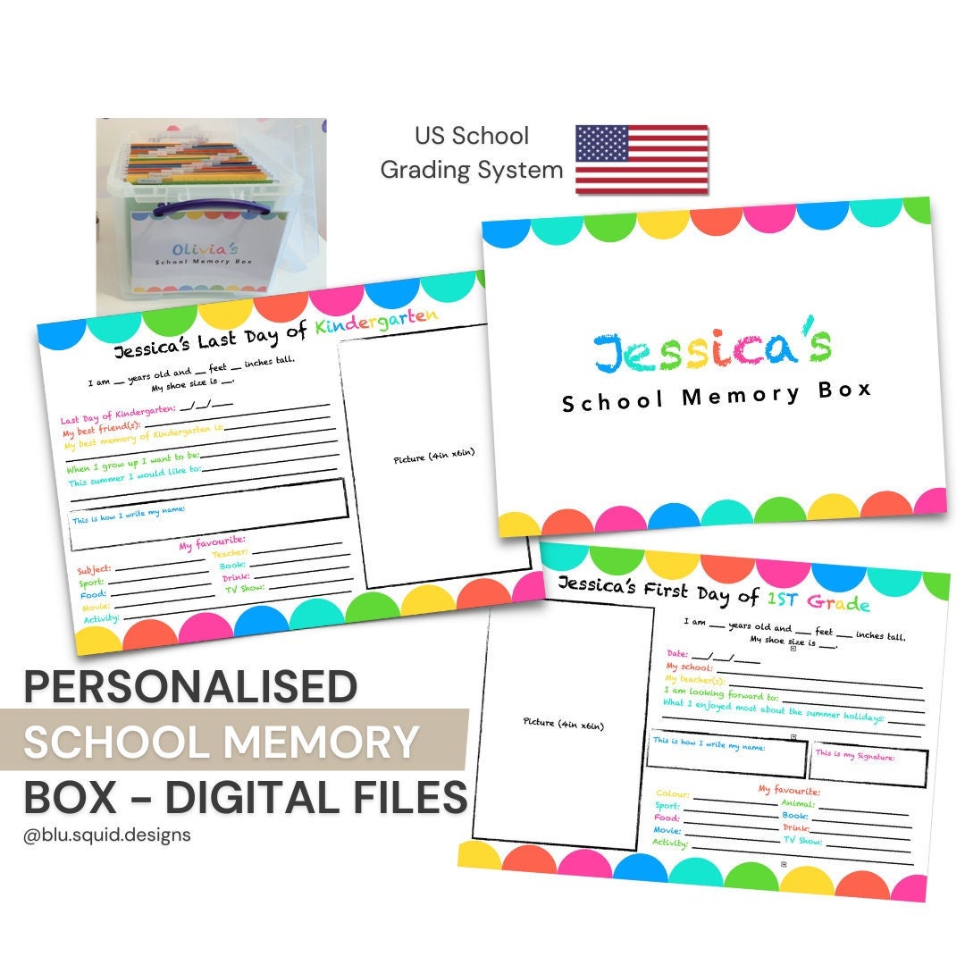 DIY Personalised School Memory Box - Digital Prints (US School Grading ...